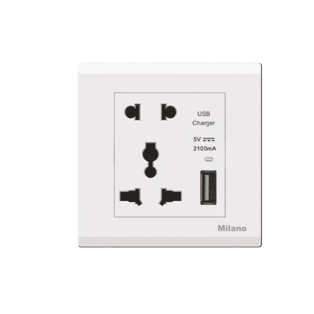 Milano 16A Universal Socket(2pin plus 3pin) with 2.1A U | Danube Home ...