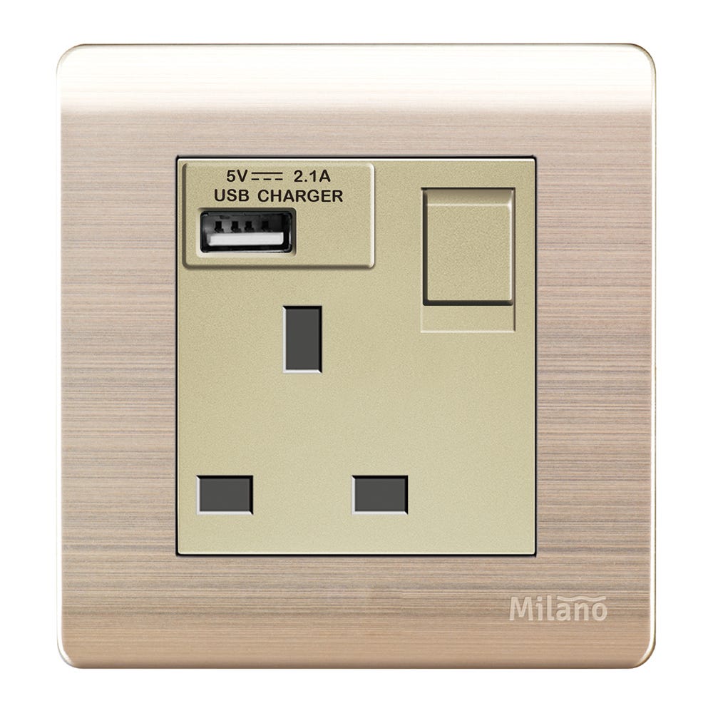 MILANO 13A SOCKET WITH NEON WITH USB GD | Danube Home Bangladesh
